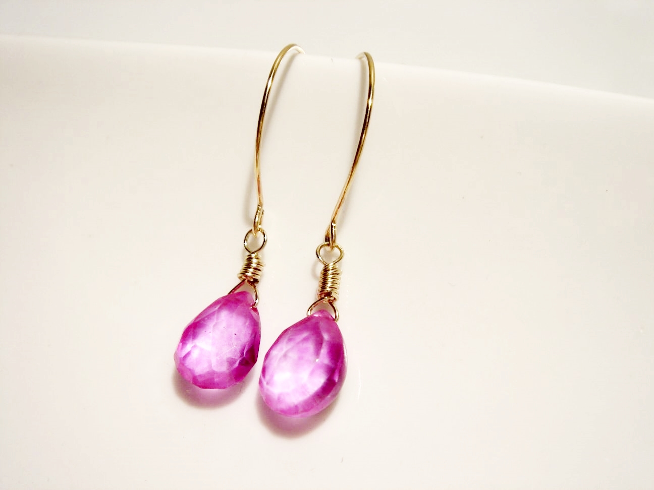 Stunning Fuchsia Quartz 14k Gold Filled Earrings on Luulla